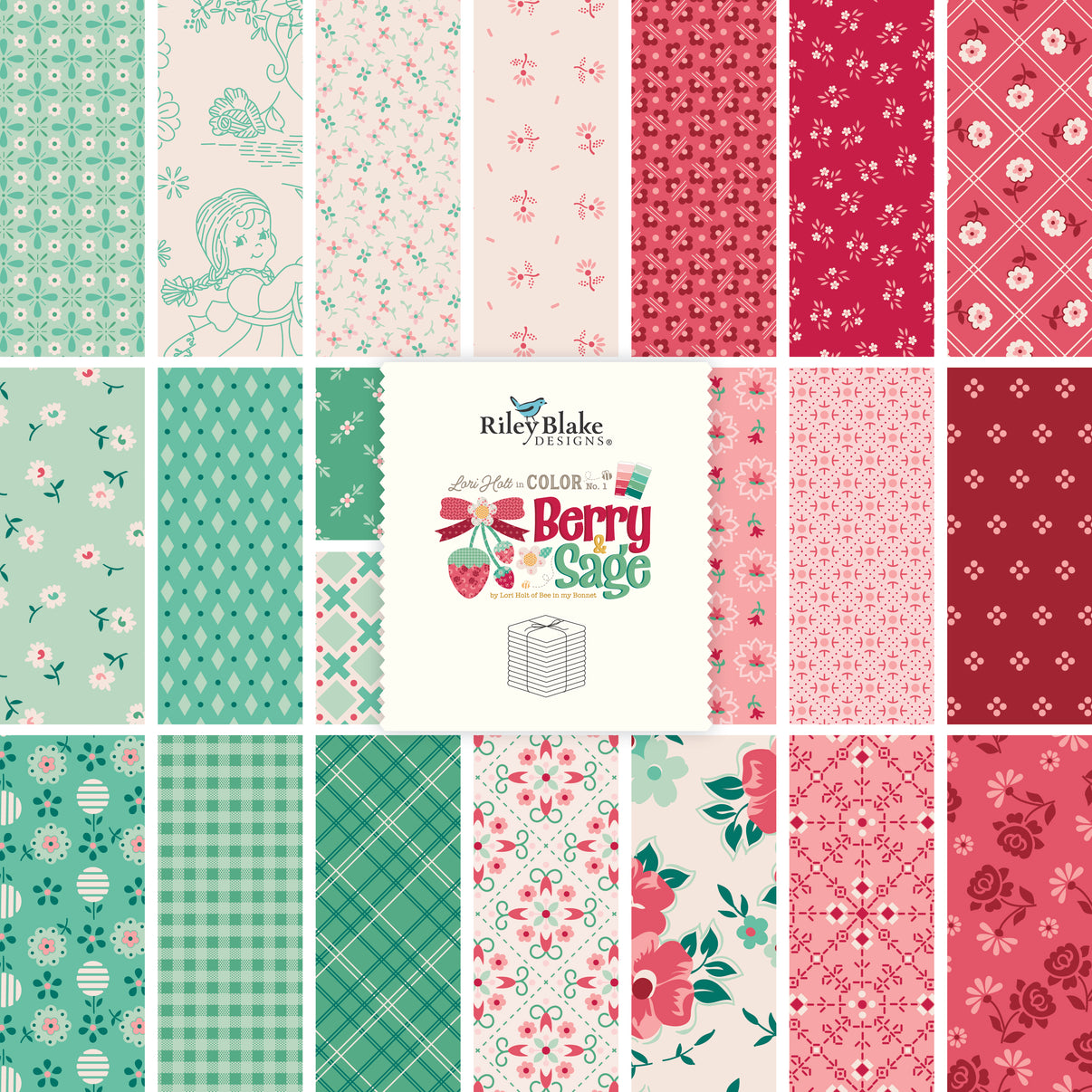 Berry & Sage Fat Quarter Bundle by Lori Holt – 21 Prints – Farmhouse ...